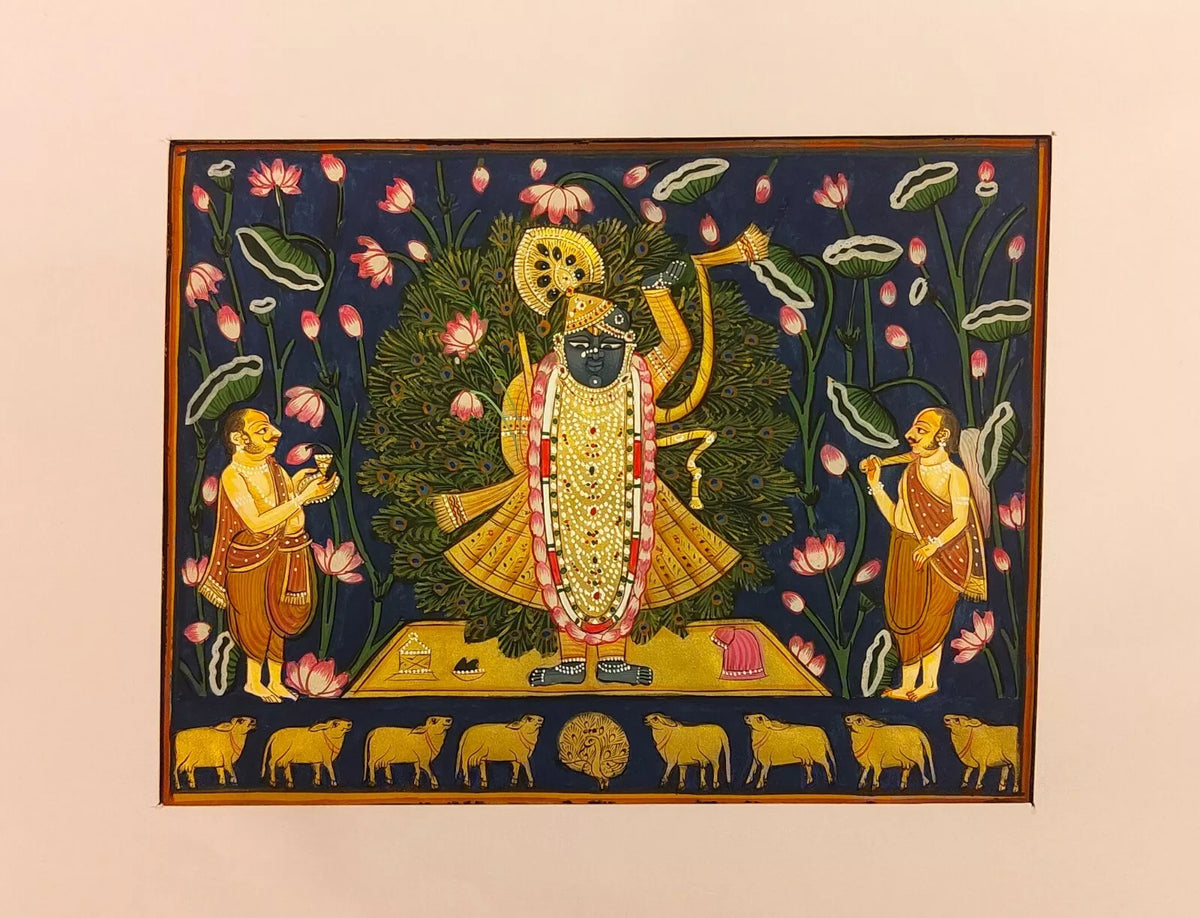 Handmade Lord Shreenath Ji Small Gold Work Pichwai Painting on Paper ...