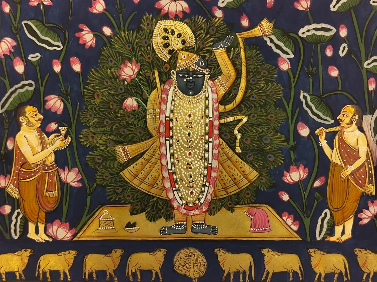 Handmade Lord Shreenath Ji Small Gold Work Pichwai Painting on Paper ...