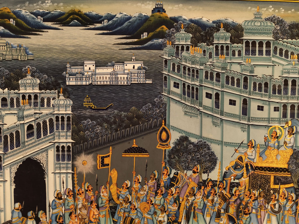 Royal Night Scene Wedding Procession Miniature Painting on Silk ...