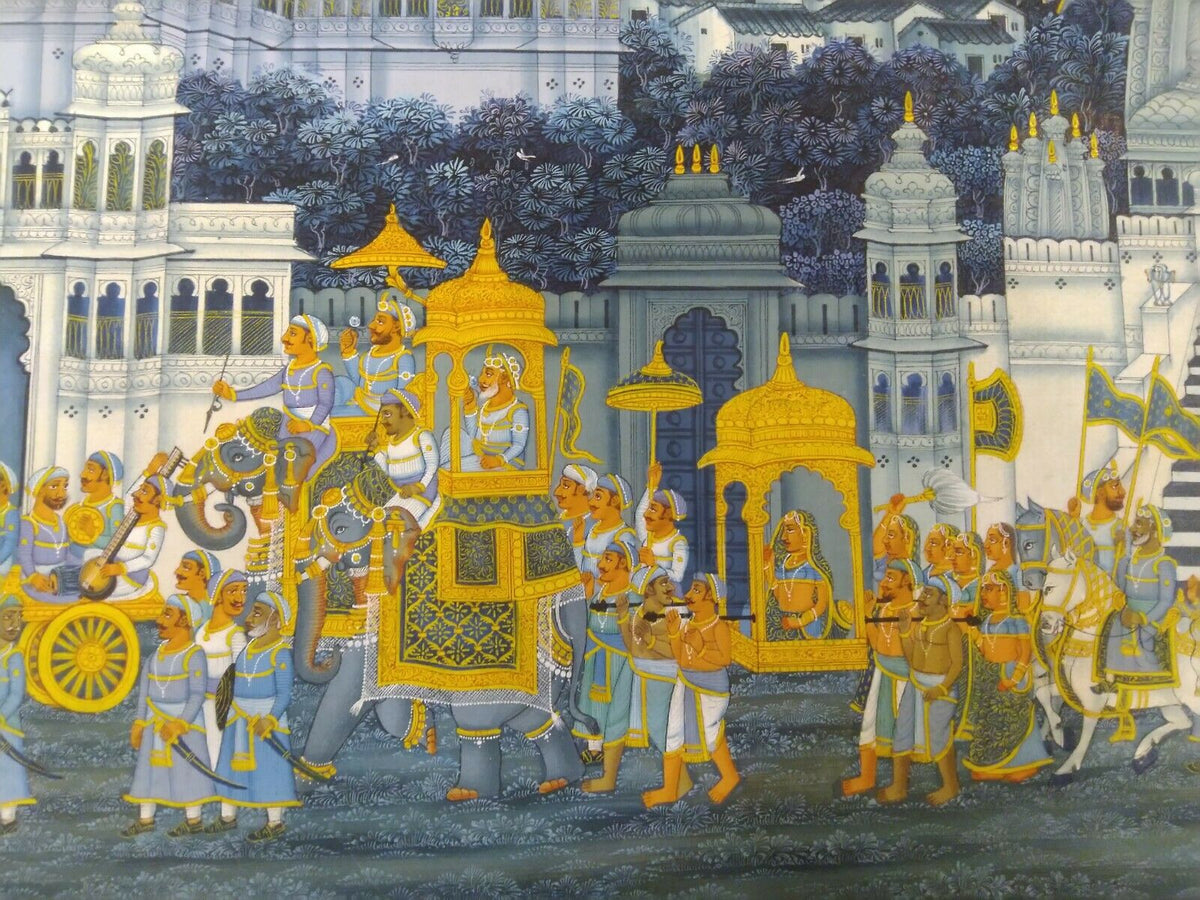 Buy Large Wall Decor Indian Painting Rajasthani Procession Artwork ...