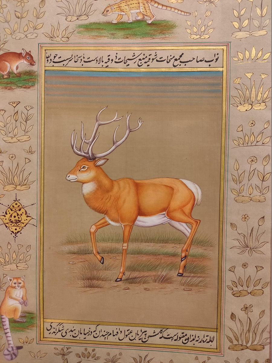 Hand Painted Bara Singha Animal Miniature Painting India Art Nature ...