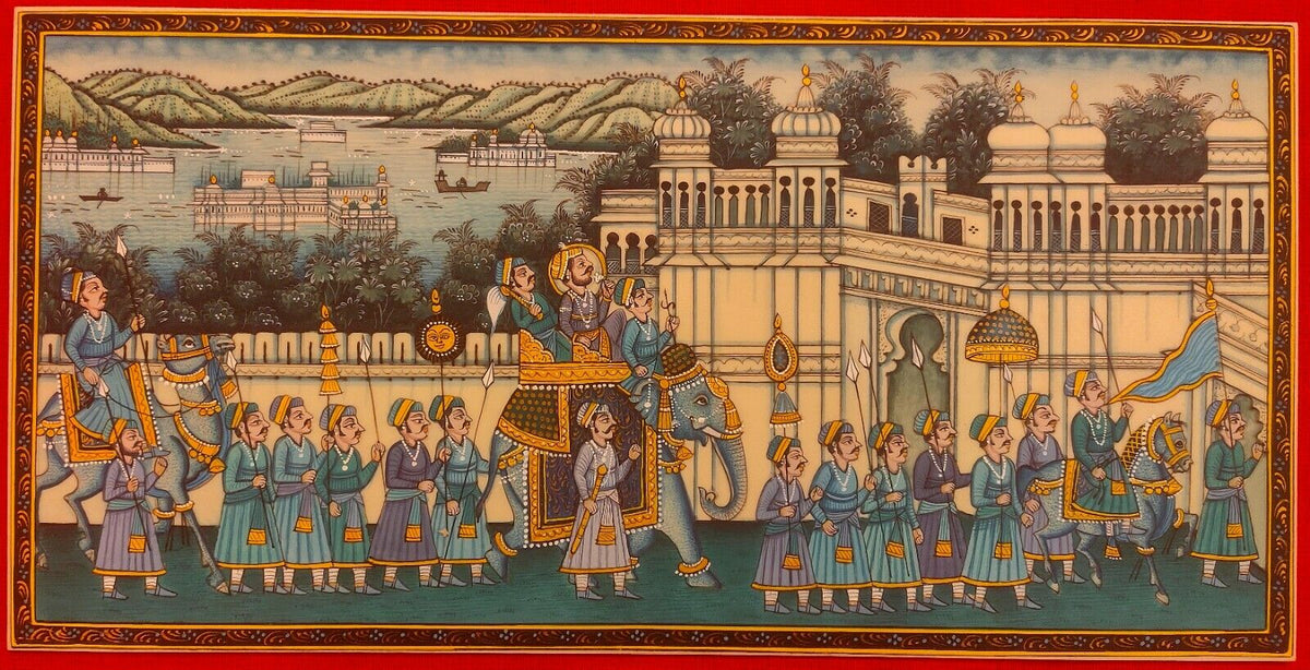 Buy Royal Indian Miniature Painting King Procession Udaipur Decor ...