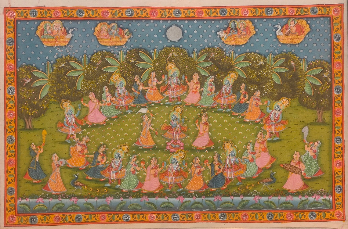 Buy Lord Krishna With Gopis Dance Raas Leela Indian Miniature Painting ...