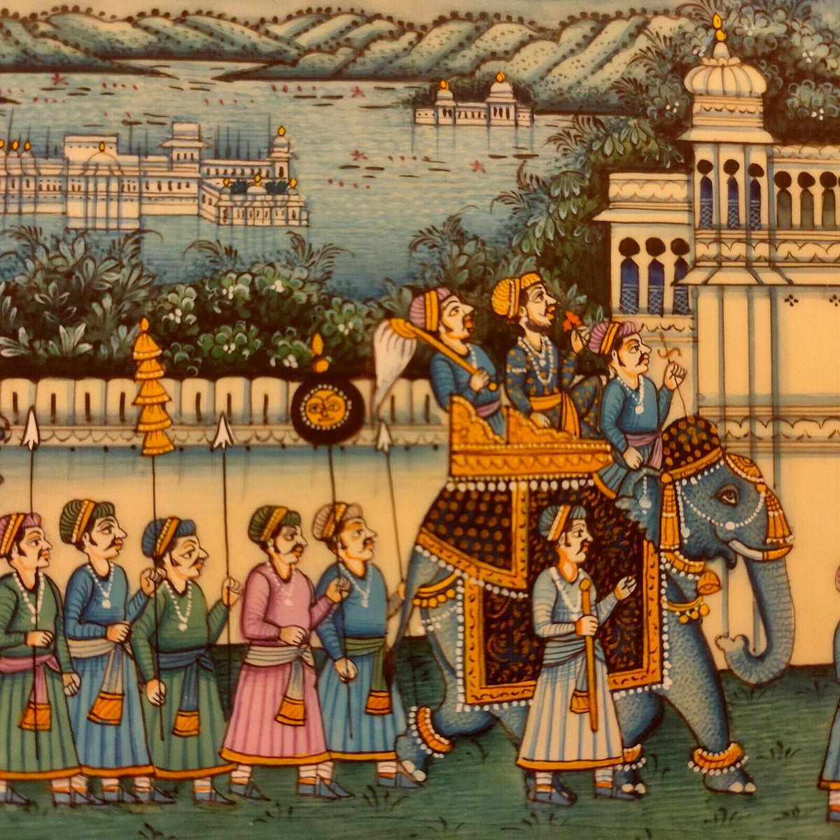 Buy Blue Theme Indian King Maharajah Procession Miniature Painting ...