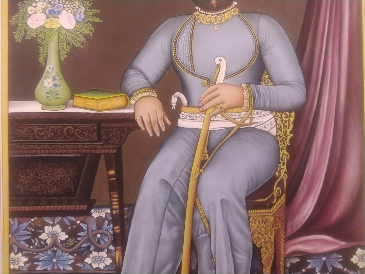 Royal Rajput Maharajah King Indian Miniature Portrait Painting Art ...